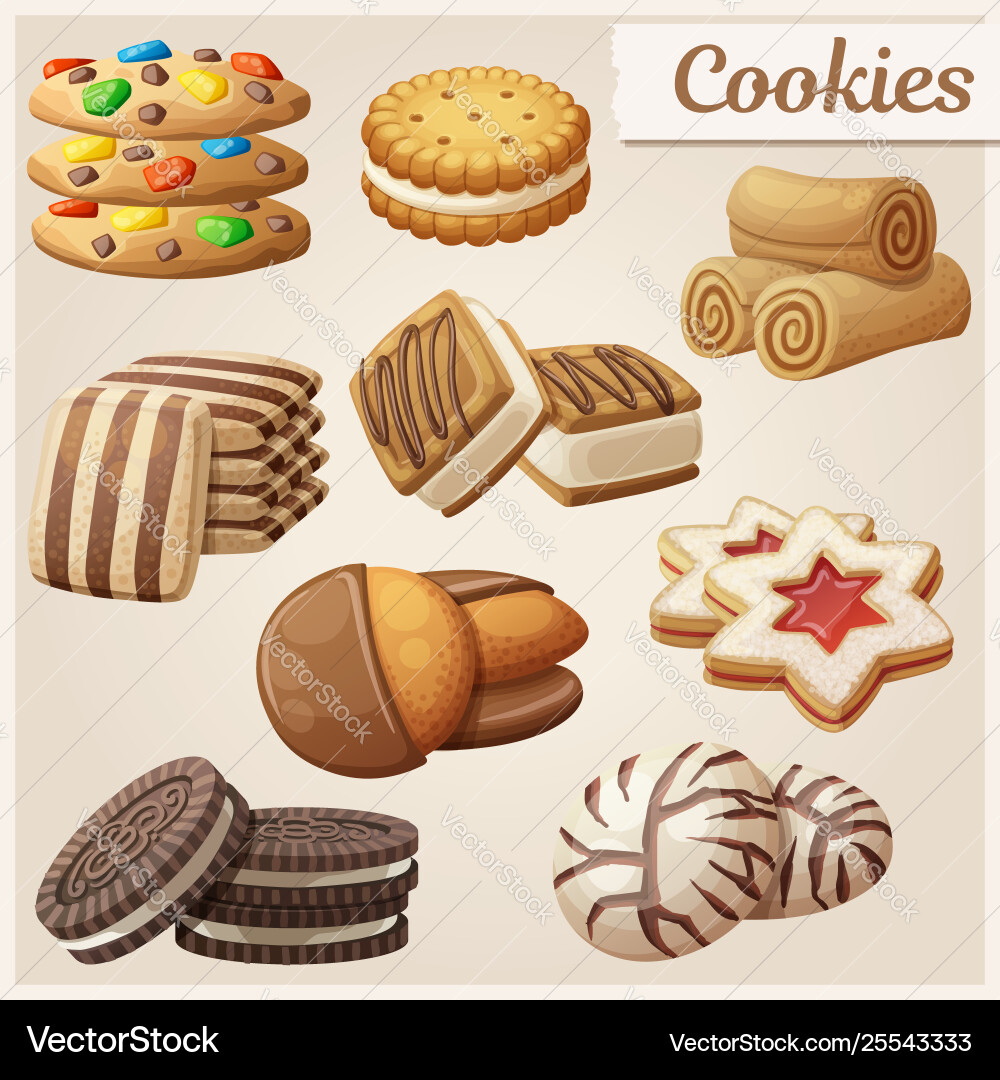 Set delicious cookies cartoon Royalty Free Vector Image