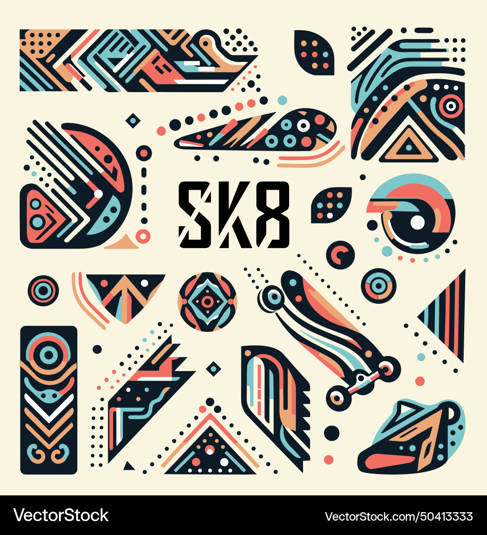 Sk8 skateboard subculture design elements Vector Image