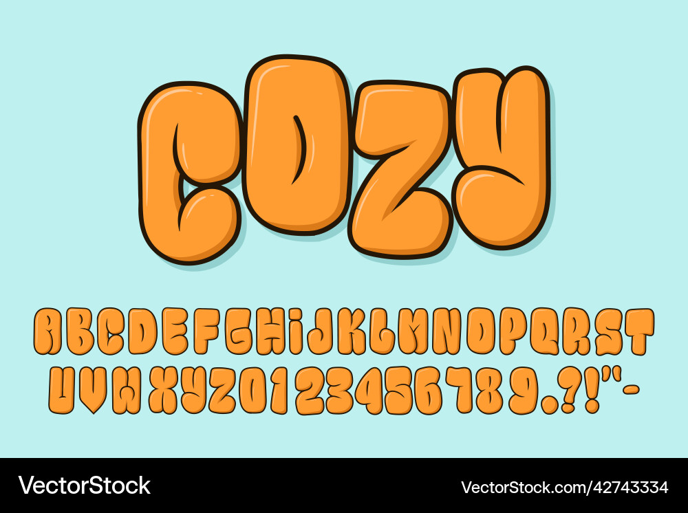 Alphabet graffity bubble orange typography set con