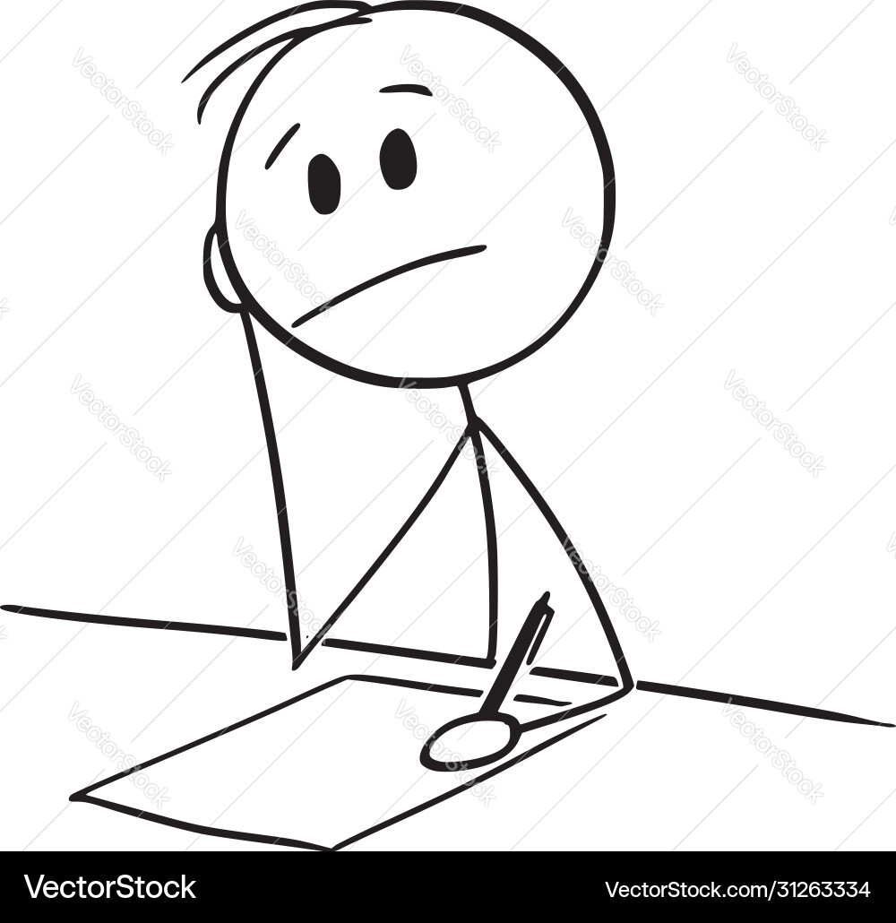 Cartoon man writing on paper with pen thinking Vector Image