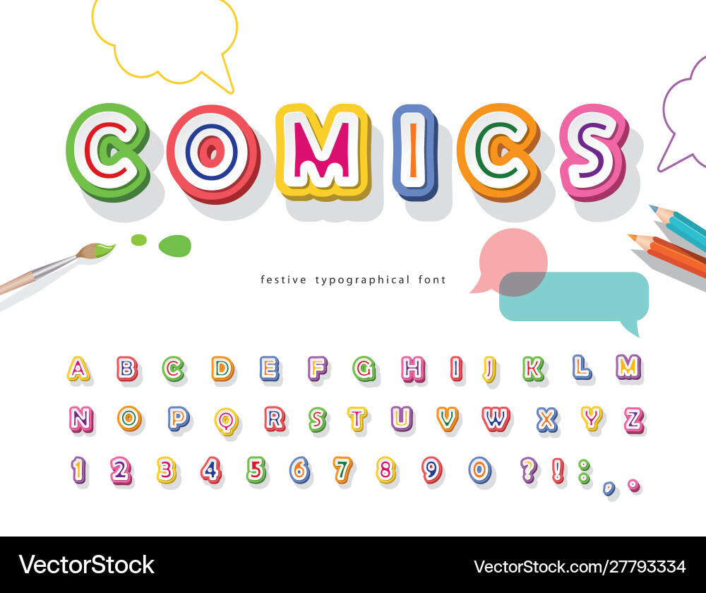 Comics 3d font cartoon paper cut out abc letters Vector Image