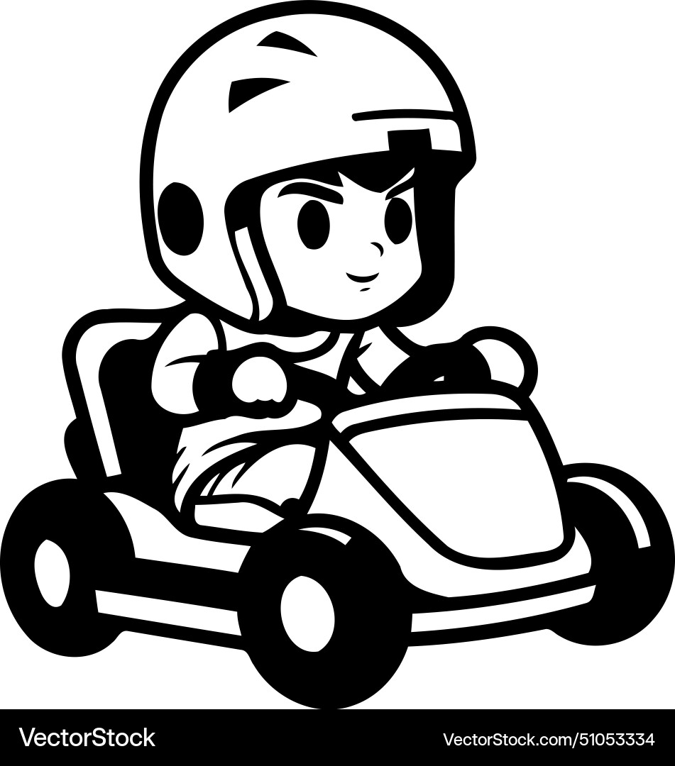 Cute boy riding a race car on white background Vector Image