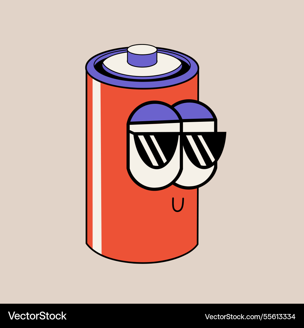 Doodle cute character battery sticker Royalty Free Vector