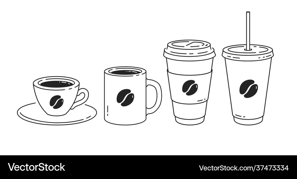Line art set coffee cups Royalty Free Vector Image