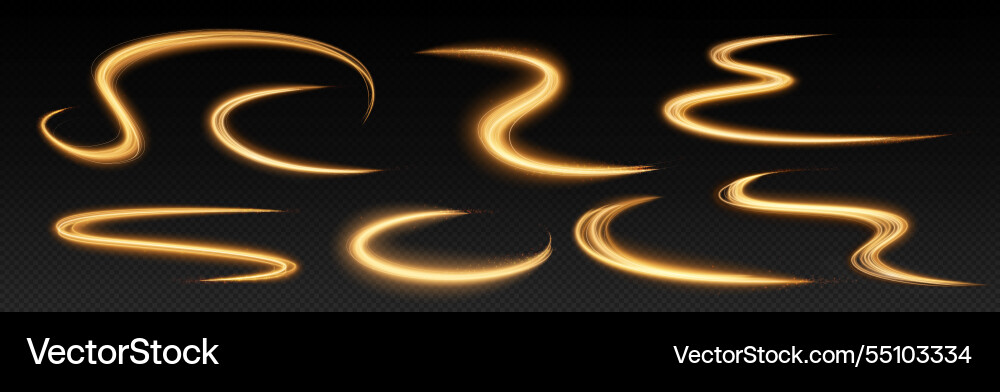 Speed light effect set with golden swirling trails