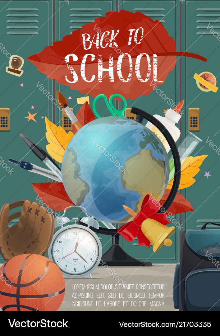 Back to school stationery and locker poster Vector Image