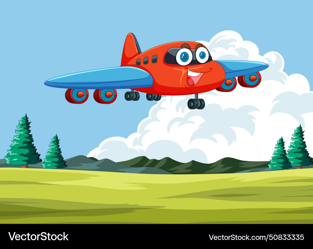 Colorful animated plane flying in a clear sky Vector Image
