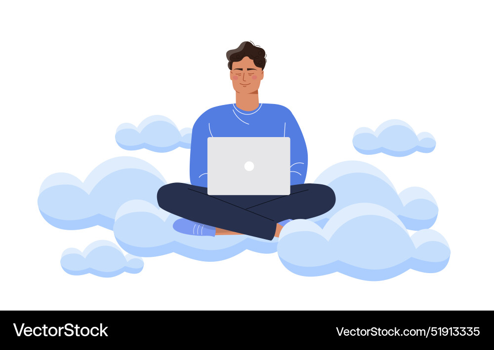 Man with cloud internet young guy Royalty Free Vector Image
