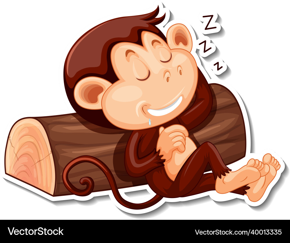 Monkey sleeping cartoon character sticker Vector Image