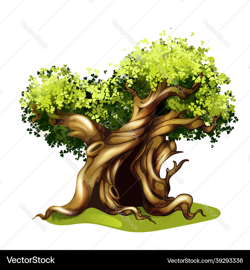 Cartoon style oak fairy tale magic tree Royalty Free Vector
