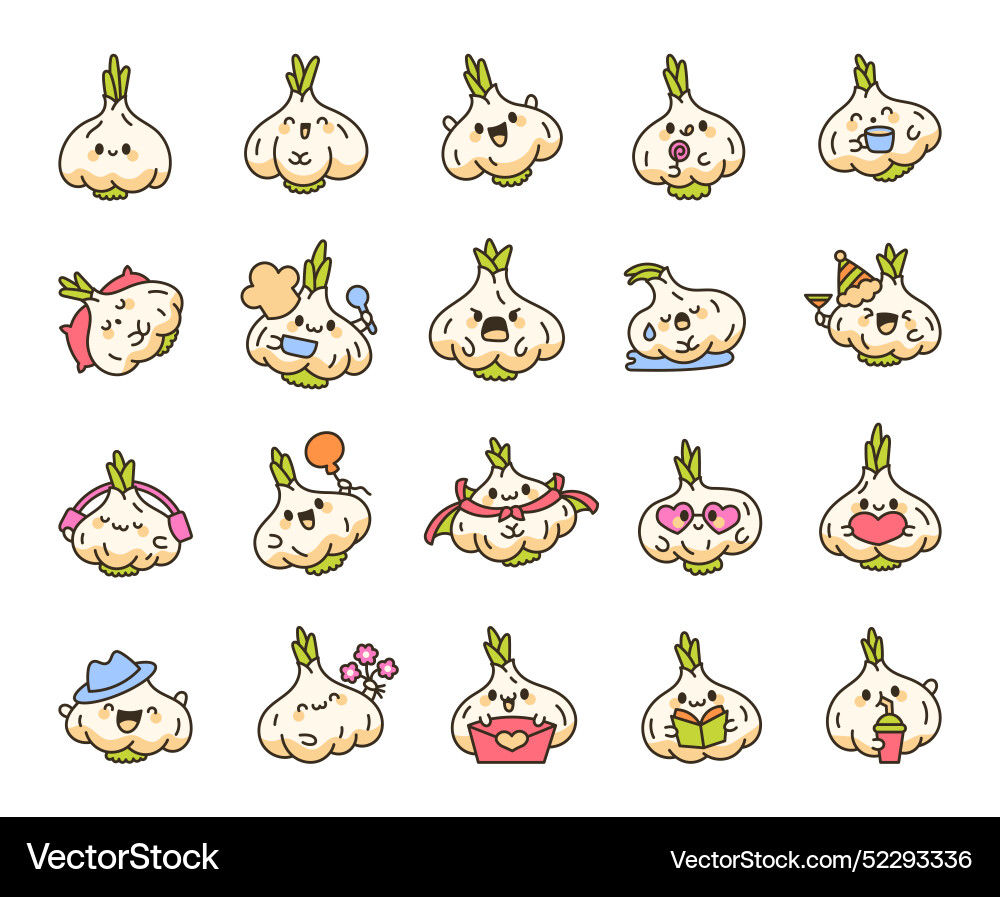 Cheerful smiling garlic character funny cartoon Vector Image