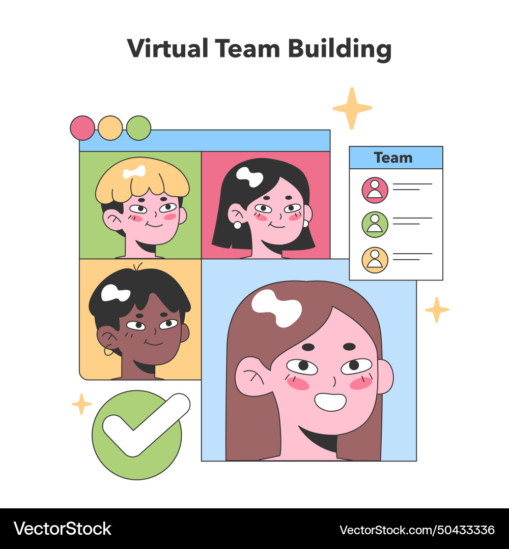 Diverse virtual team members in a colorful grid Vector Image