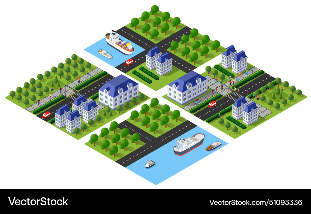 Isometric port cargo ship cargo seaport at sea Vector Image