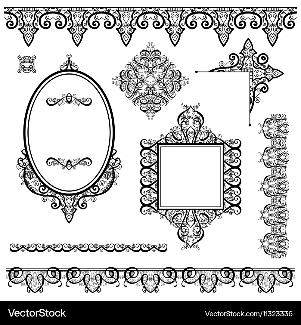 Set of black white design elements and page Vector Image