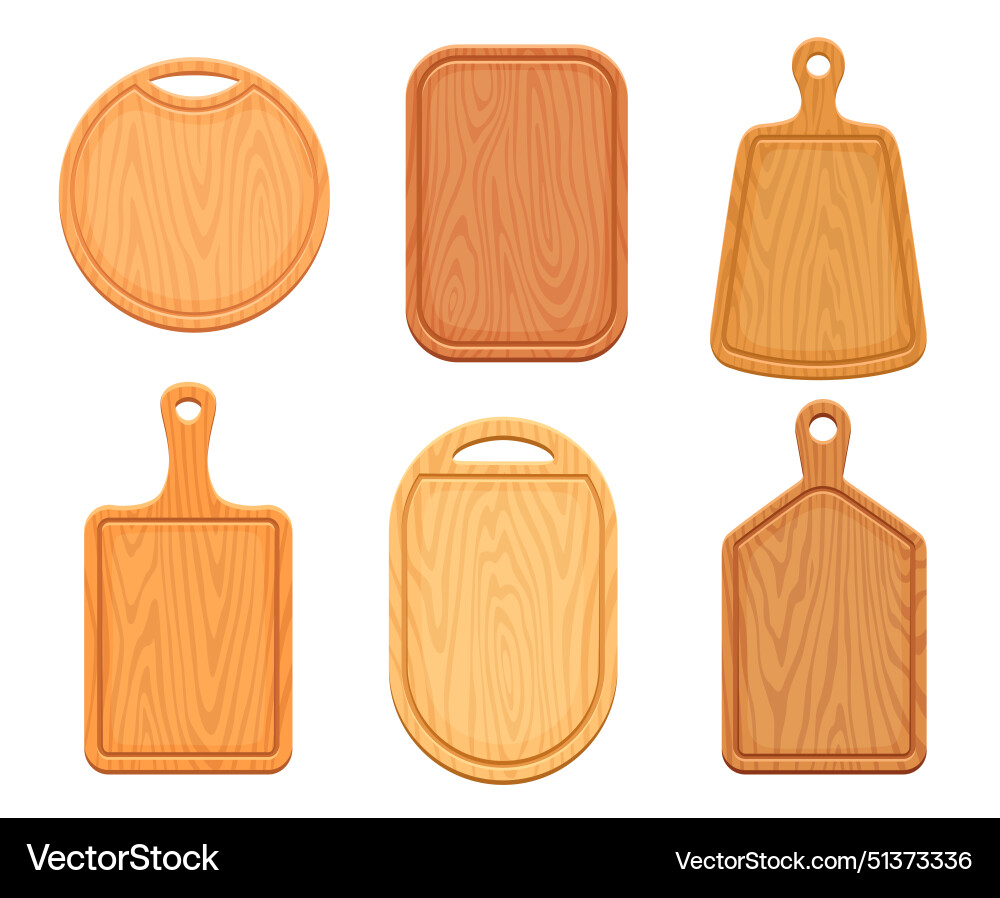 Wooden kitchen chopping boards cartoon set Vector Image