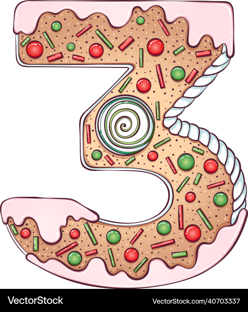 Alphabet gingerbread color serial number 3 Vector Image