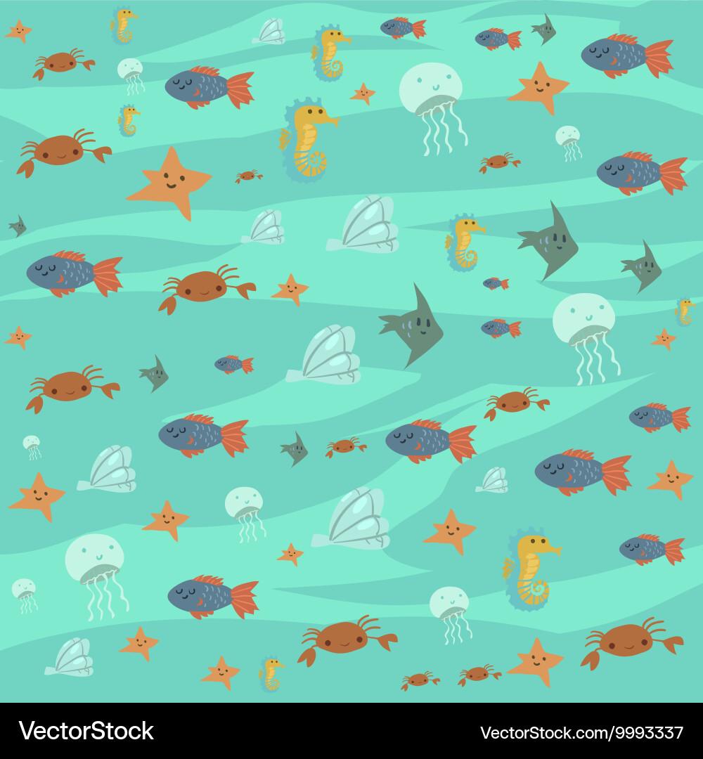 Cartoon flat ocean stuff background Royalty Free Vector