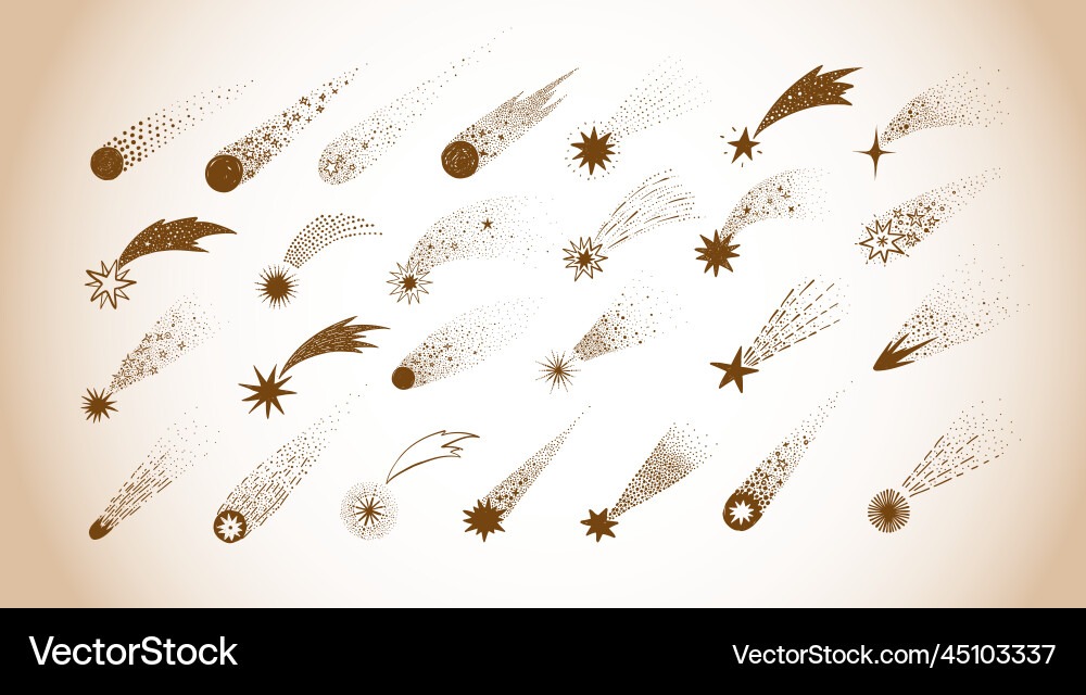 Collection of doodle comets meteorites Royalty Free Vector