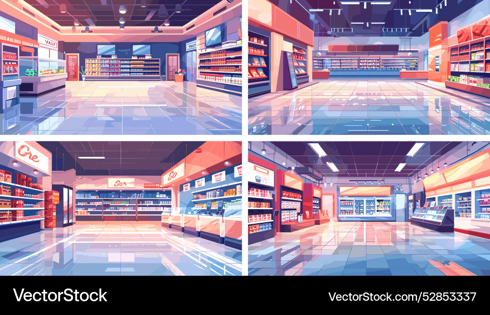 Grocery store cartoon scenes cereals meat Vector Image