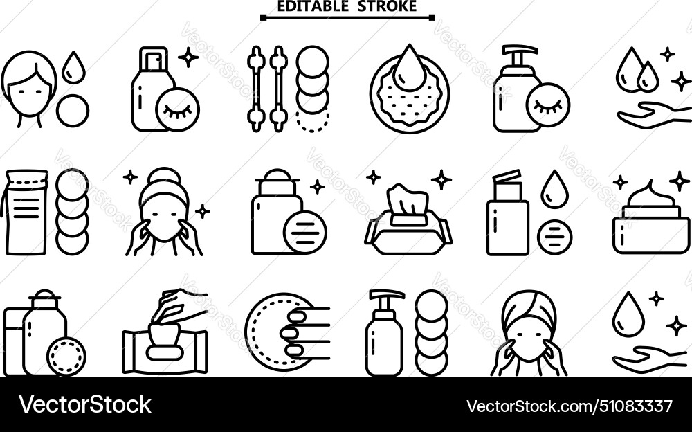 Makeup removal and skin care icons set editable Vector Image