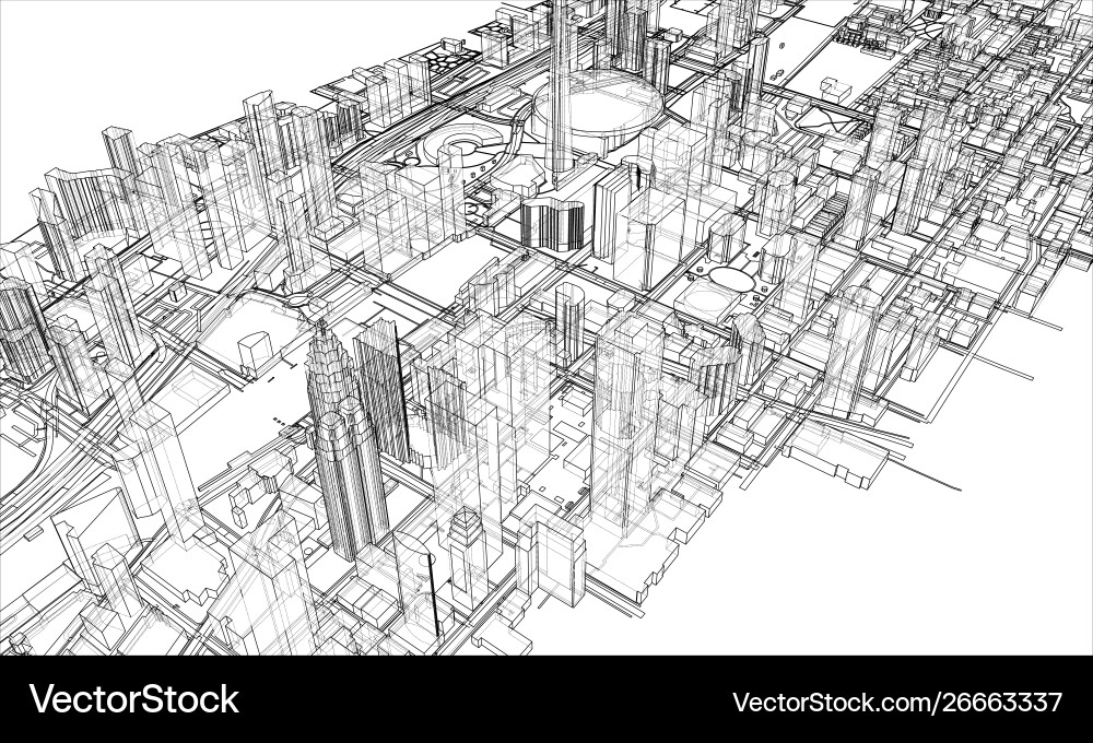 Outline city concept wire-frame style Royalty Free Vector