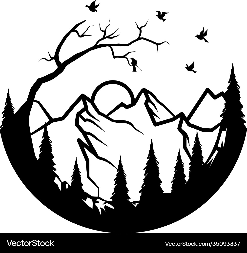 Simple mountain forest design coloring Royalty Free Vector