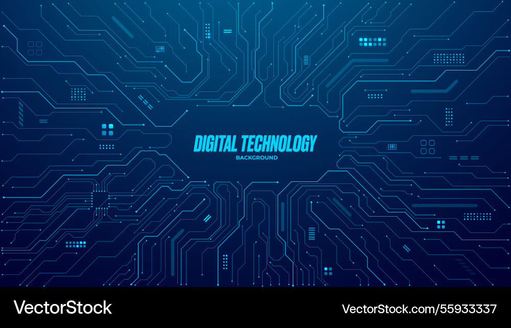 Tech background circuit board with chip Royalty Free Vector