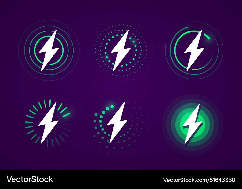 Charging battery lightning icon set Royalty Free Vector