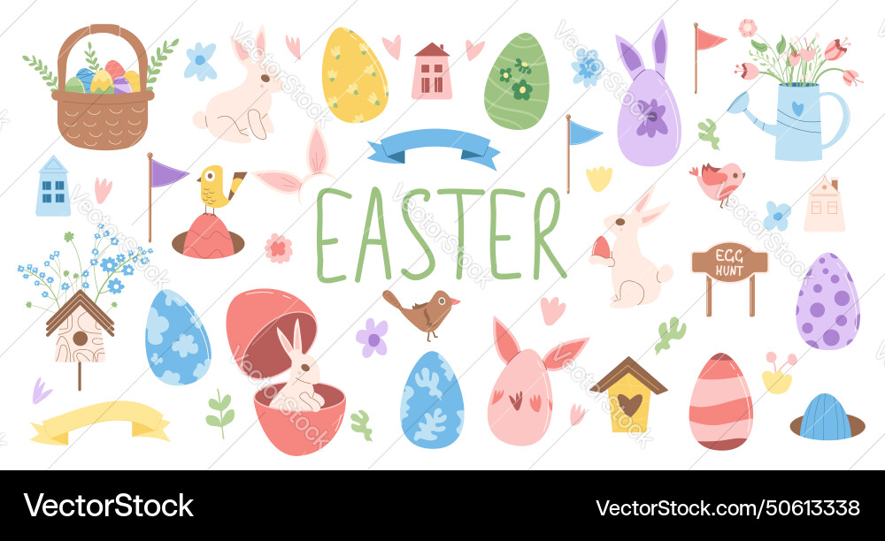 Easter egg hunt elements set spring holiday party Vector Image
