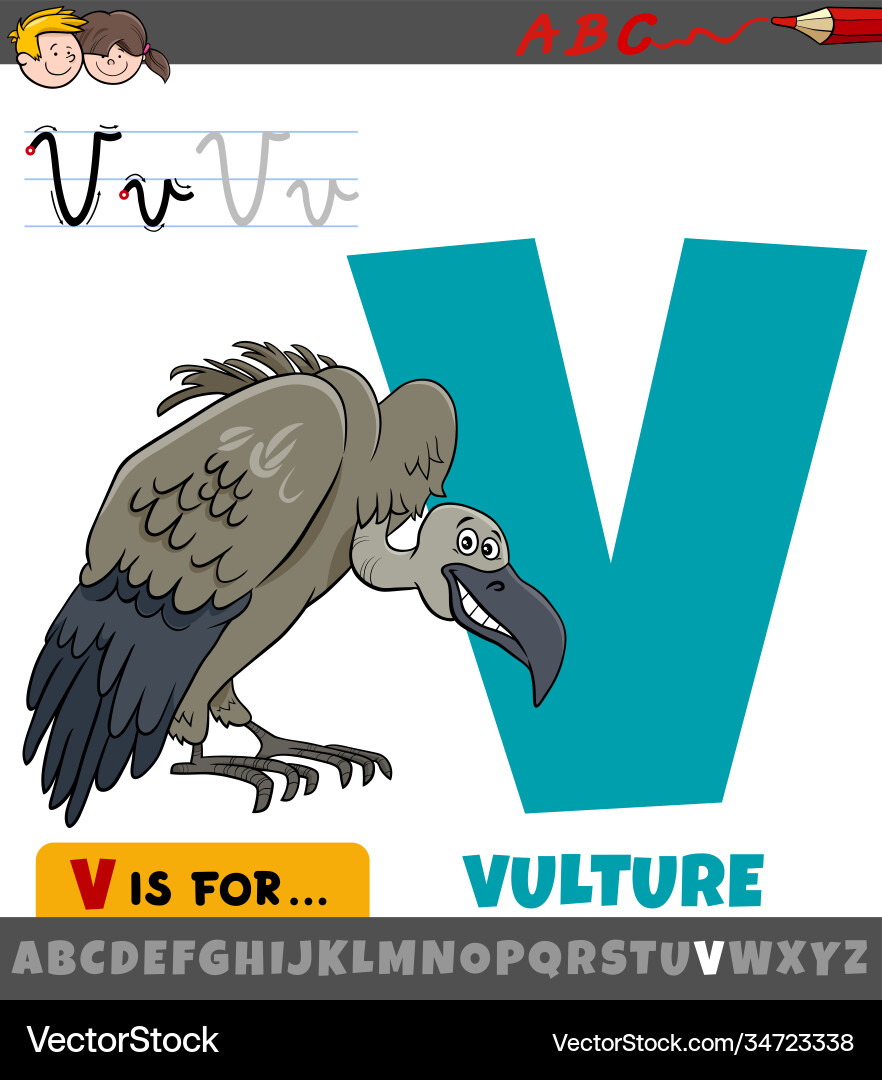 Letter v worksheet with cartoon vulture bird Vector Image