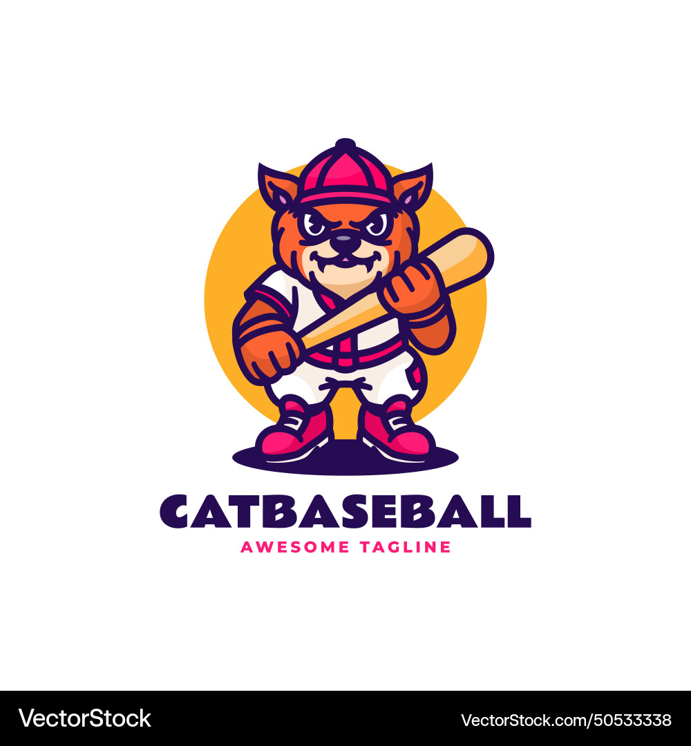 Logo cat baseball mascot cartoon style Royalty Free Vector