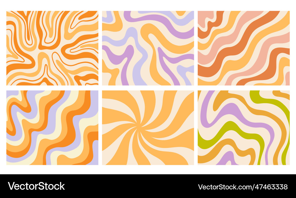 Retro marble groovy background 70s wavy cover set Vector Image