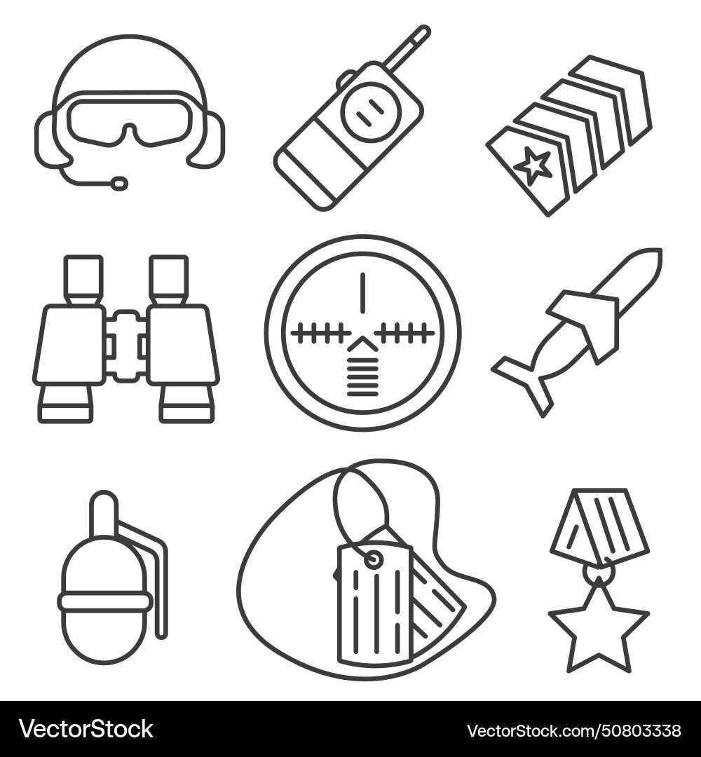 Simple thin line military icons Royalty Free Vector Image