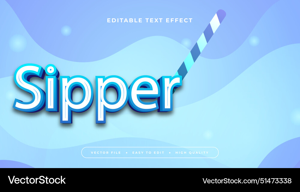 White and blue sipper 3d editable text effect Vector Image