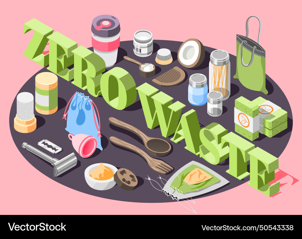 Zero waste isometric composition Royalty Free Vector Image