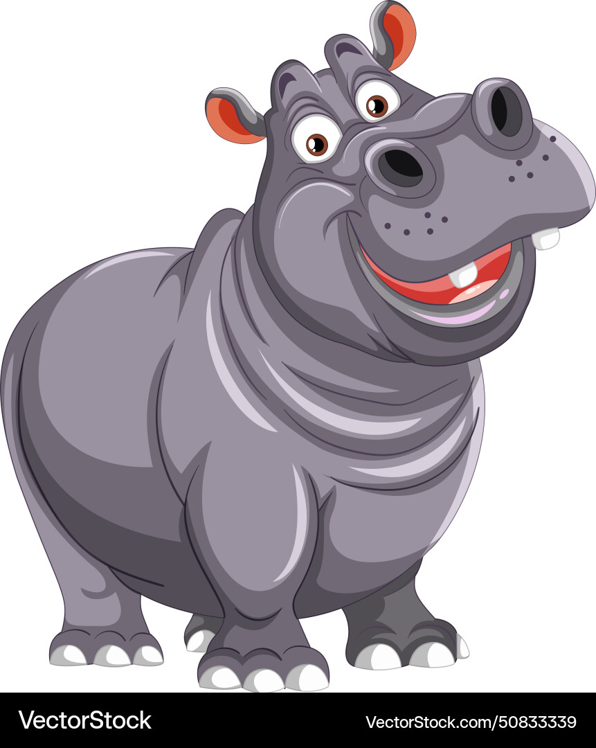 A happy smiling cartoon hippo standing upright Vector Image