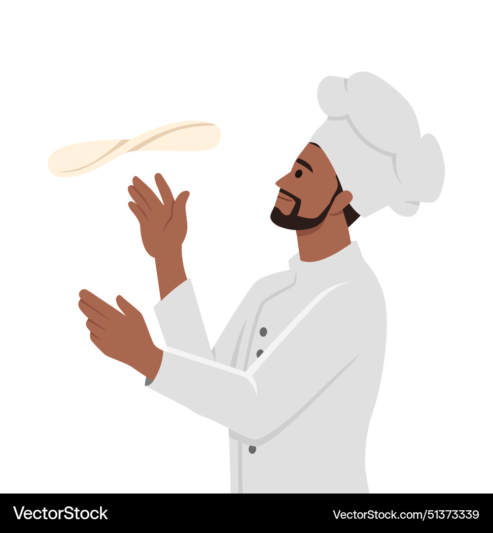 Chef in the uniform spinning pizza dough Vector Image