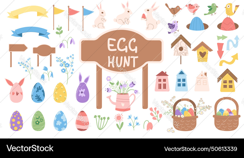 Easter eggs hunt event elements spring holiday Vector Image