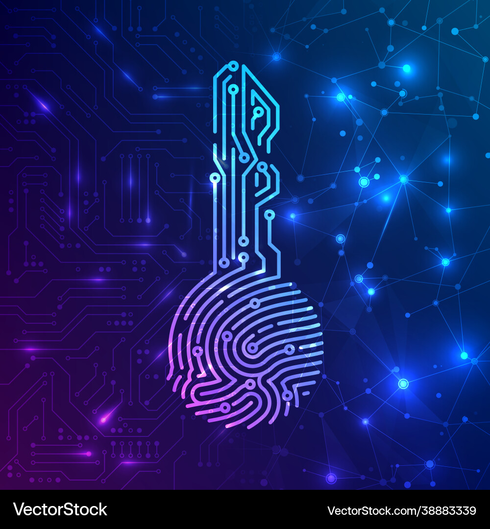 Fingerprint biometric circuit key Royalty Free Vector Image