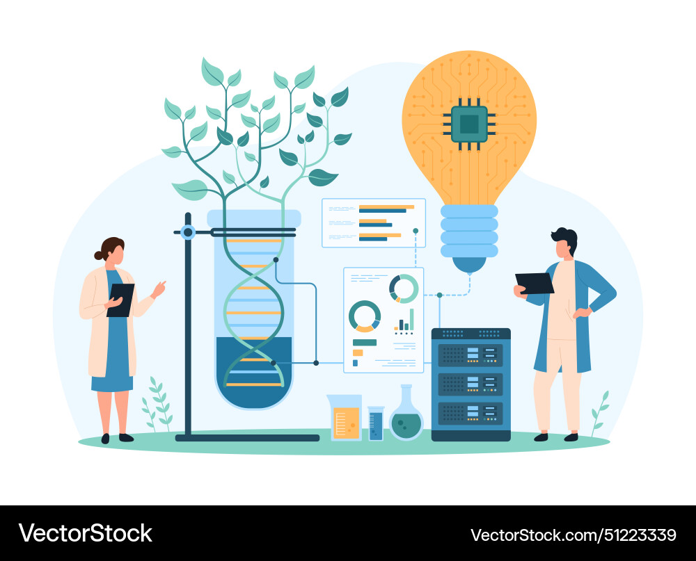 Genetic research in digital project tiny people Vector Image