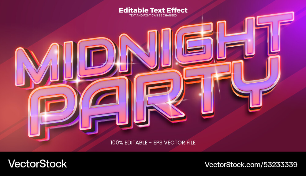Midnight Party Editable Texteffekt in modern Vektorbild