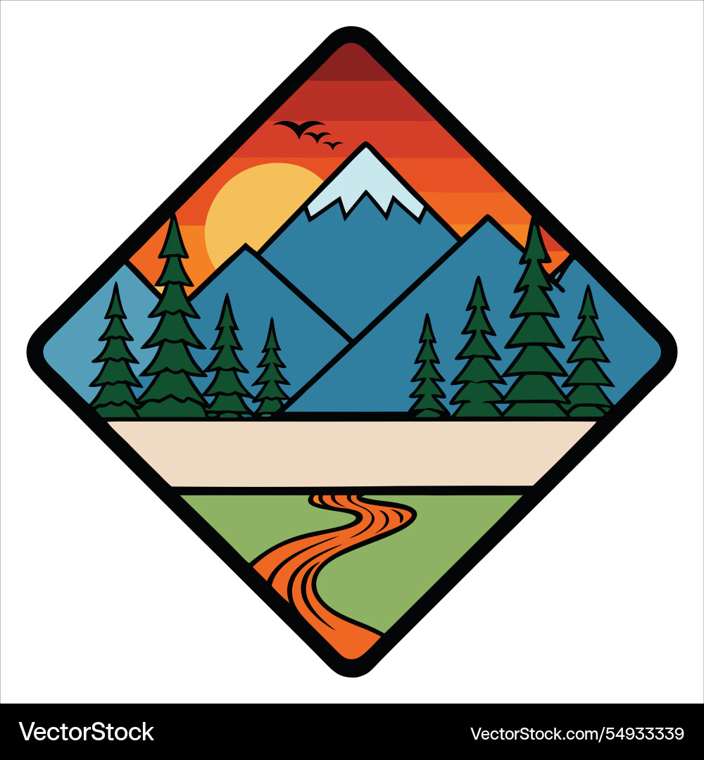 Mountain trail adventure badge Royalty Free Vector Image