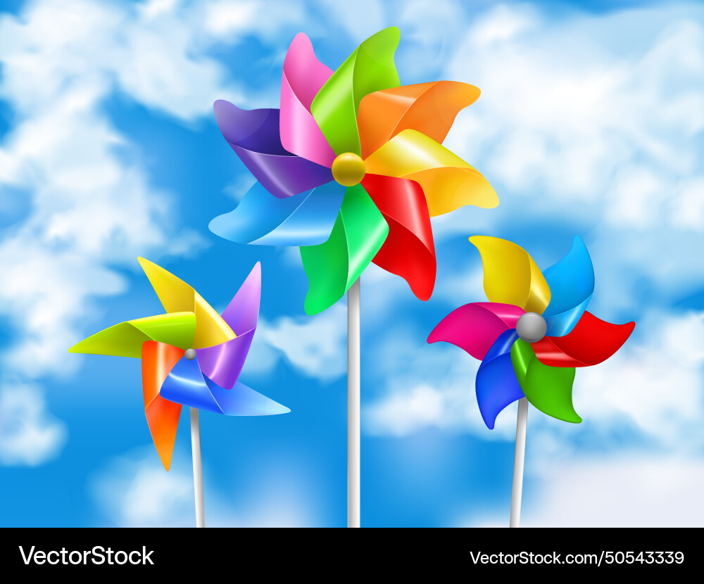 Realistic wind mill toy sky Royalty Free Vector Image