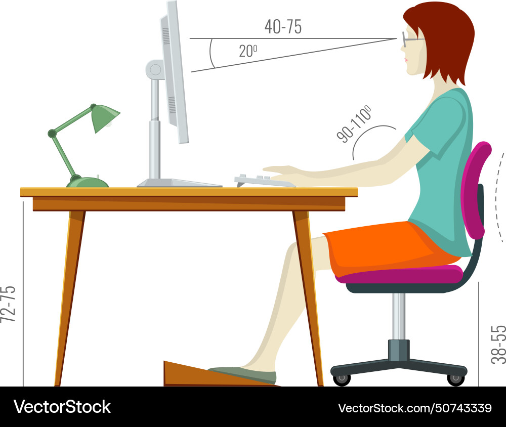 Rght sitting posture working at computer Vector Image