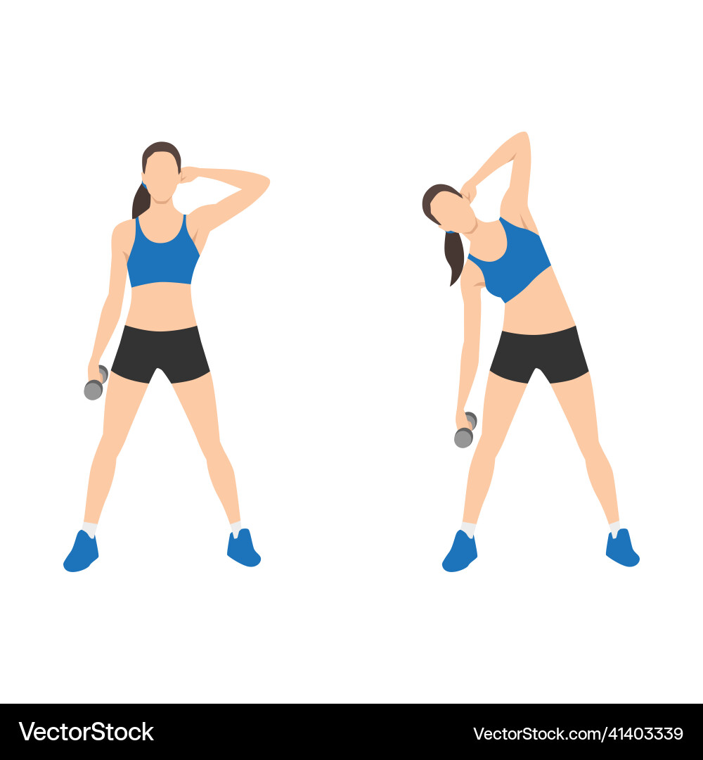 Woman doing dumbbell side bend exercise Royalty Free Vector