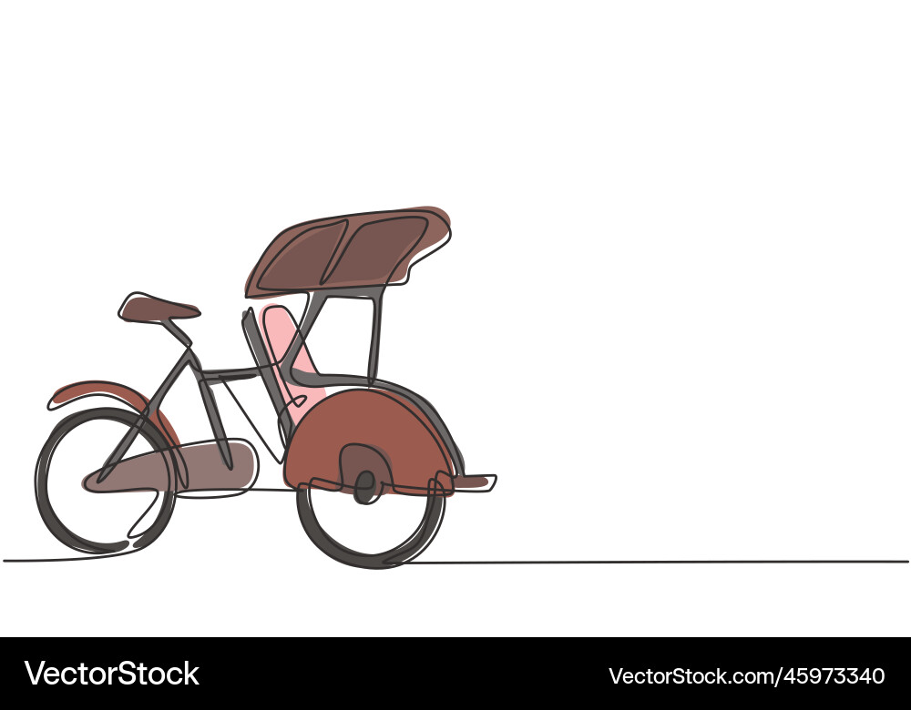 Continuous one line drawing pedicab is viewed Vector Image
