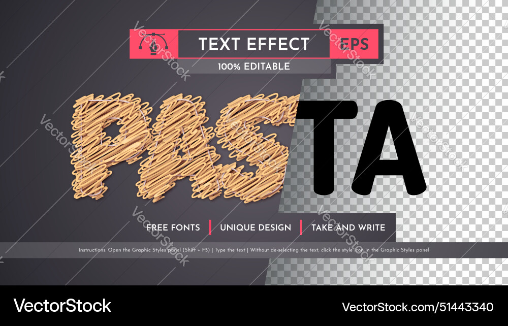 Pasta spaghetti text effect graphic style Vector Image