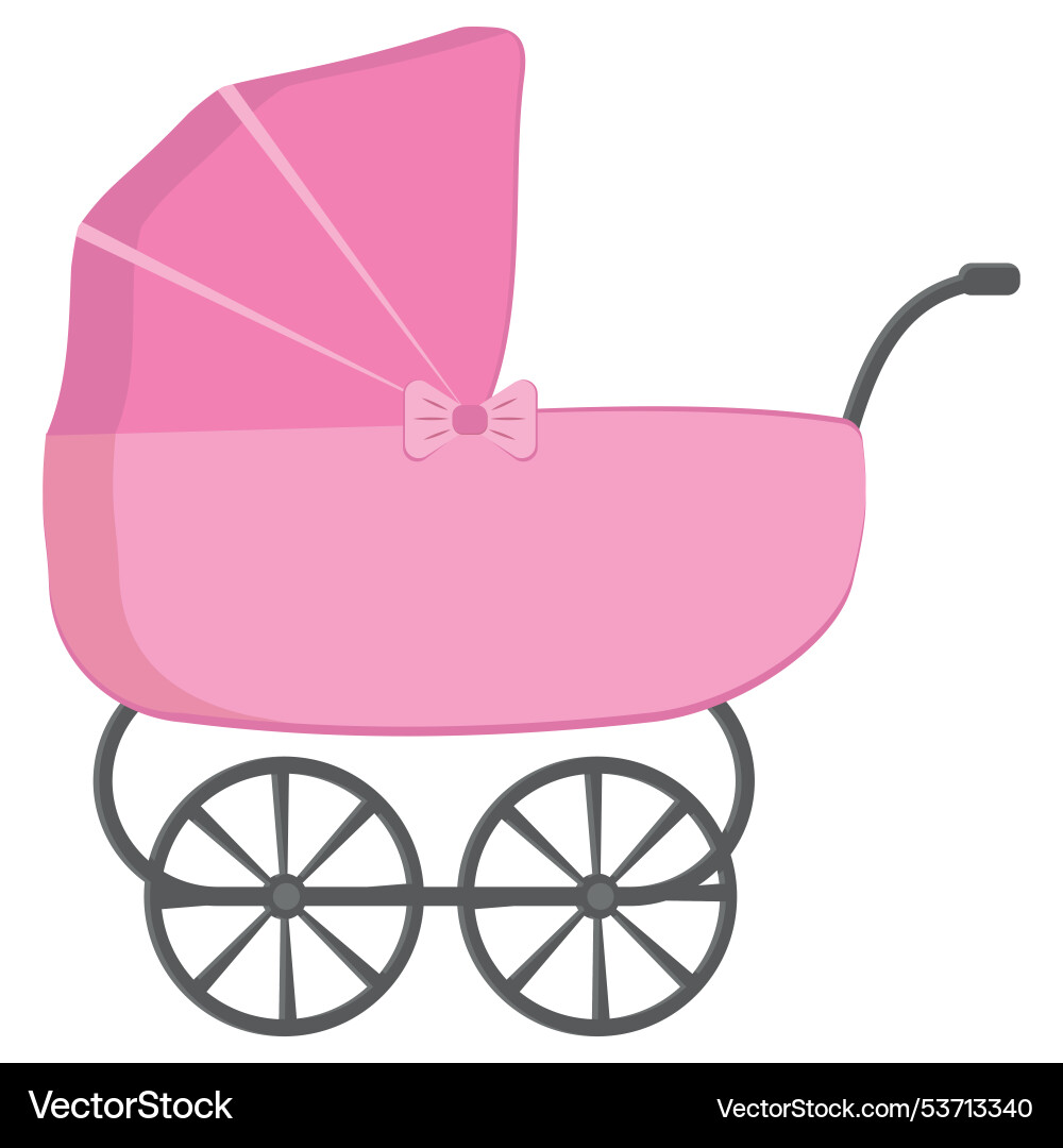 Pink baby stroller in cartoon style Royalty Free Vector