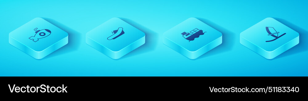 Set isometric submarine rafting boat windsurfing Vector Image