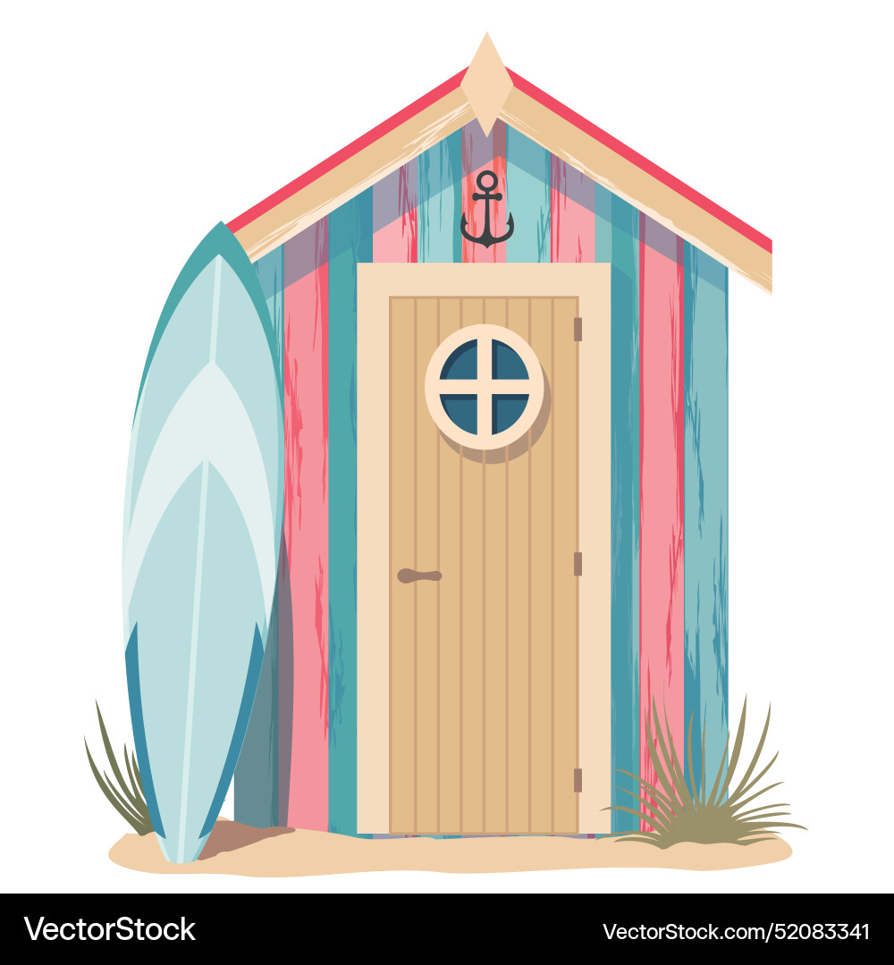 Beach cabin surfboard Royalty Free Vector Image